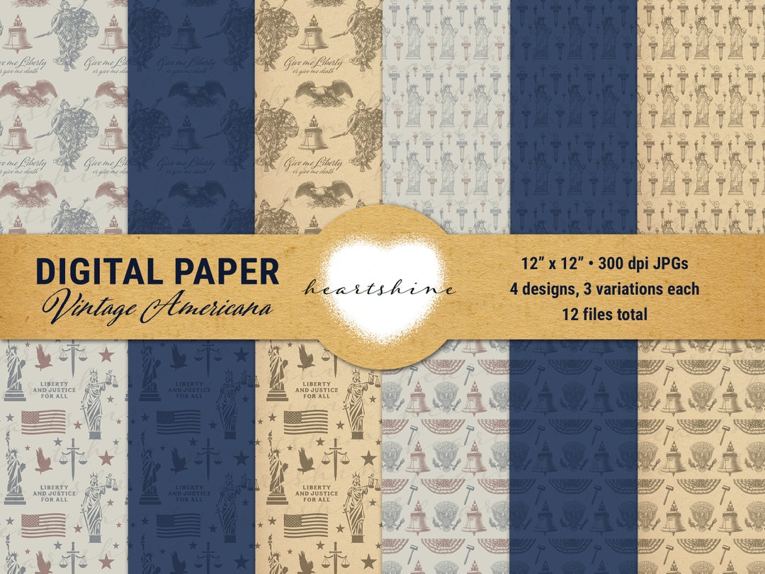 Vintage Americana Digital Paper Pack | Scrapbooking Digital Wallpaper ...