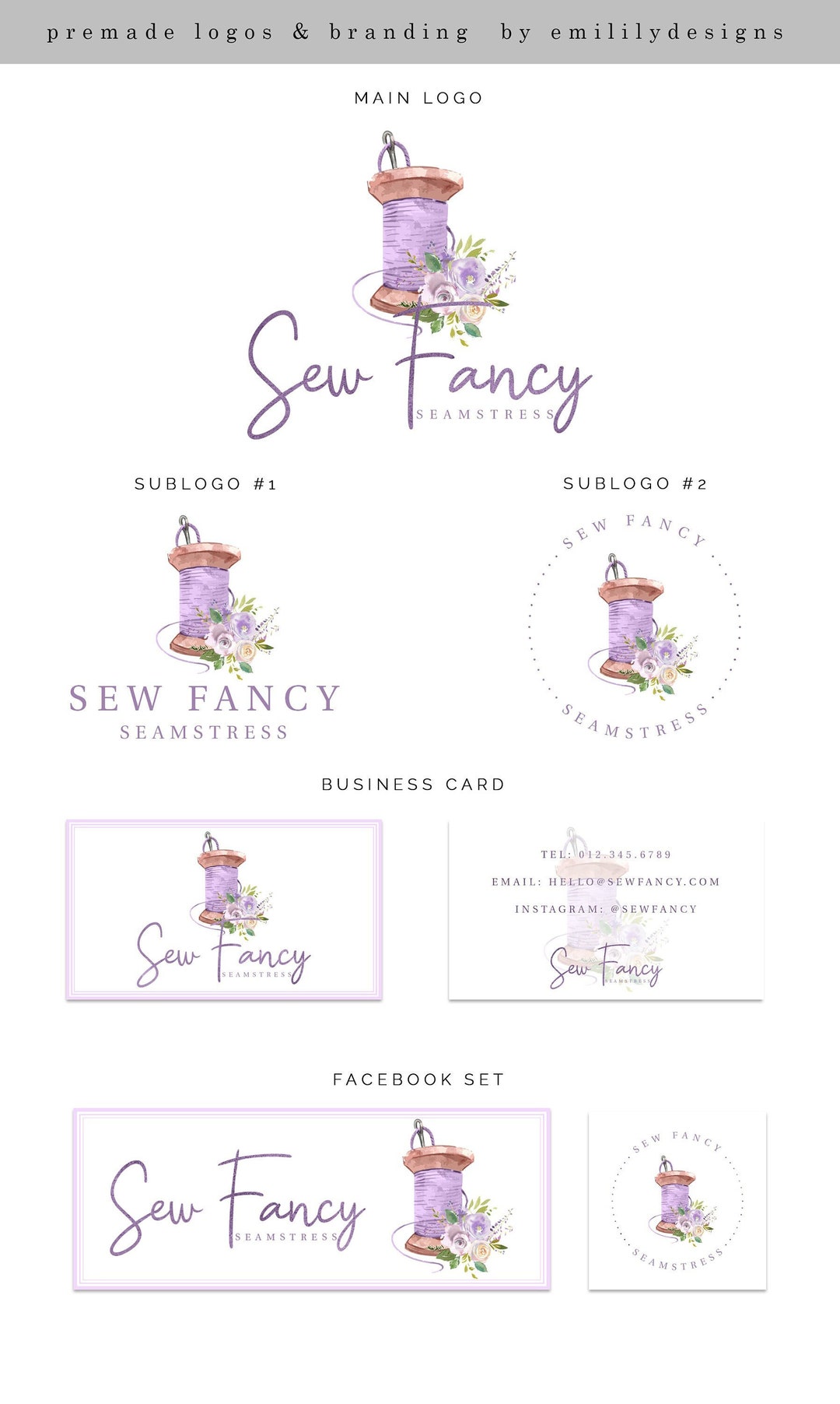 Seamstress Premade Logo: Sewing Business Branding - Etsy