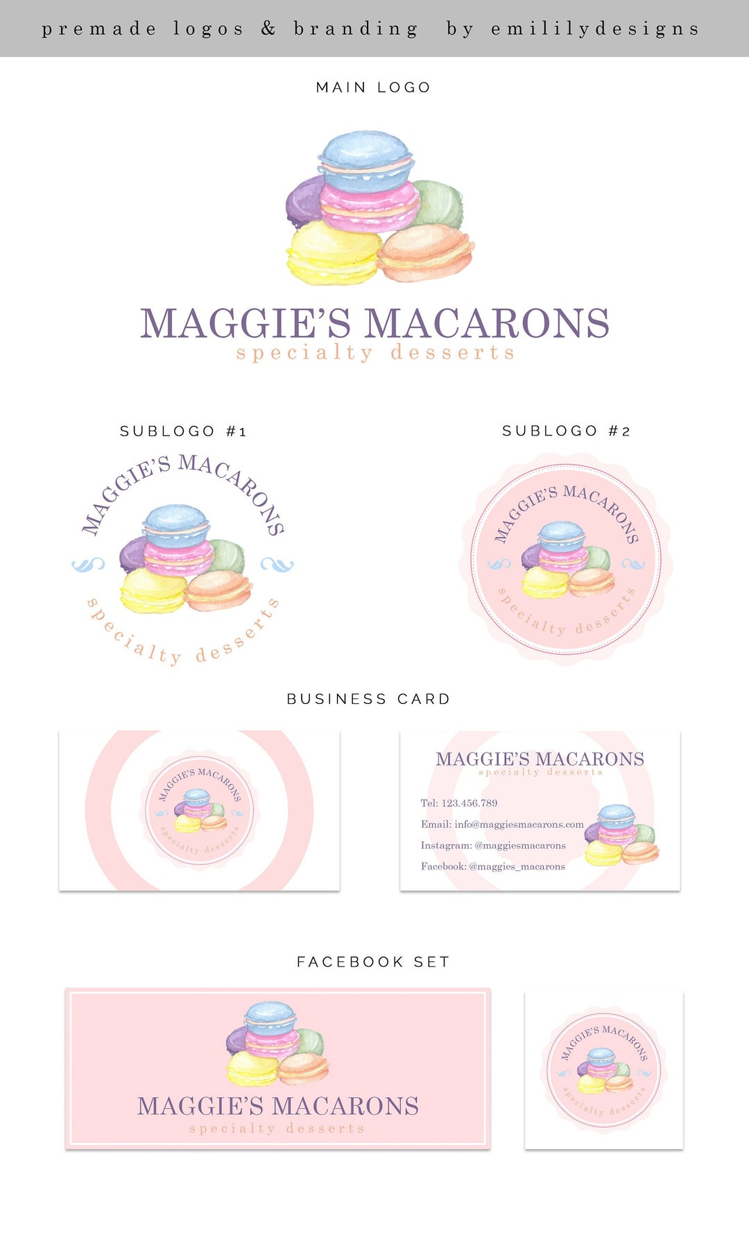 Premade Logo, Logo Design, Macaron Logo, Macaroon Logo, Sweet Logo ...