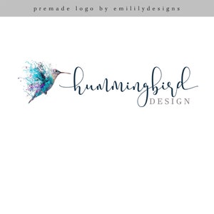 Premade Logo, Logo Design, Hummingbird Logo, Watercolor Logo, Business ...