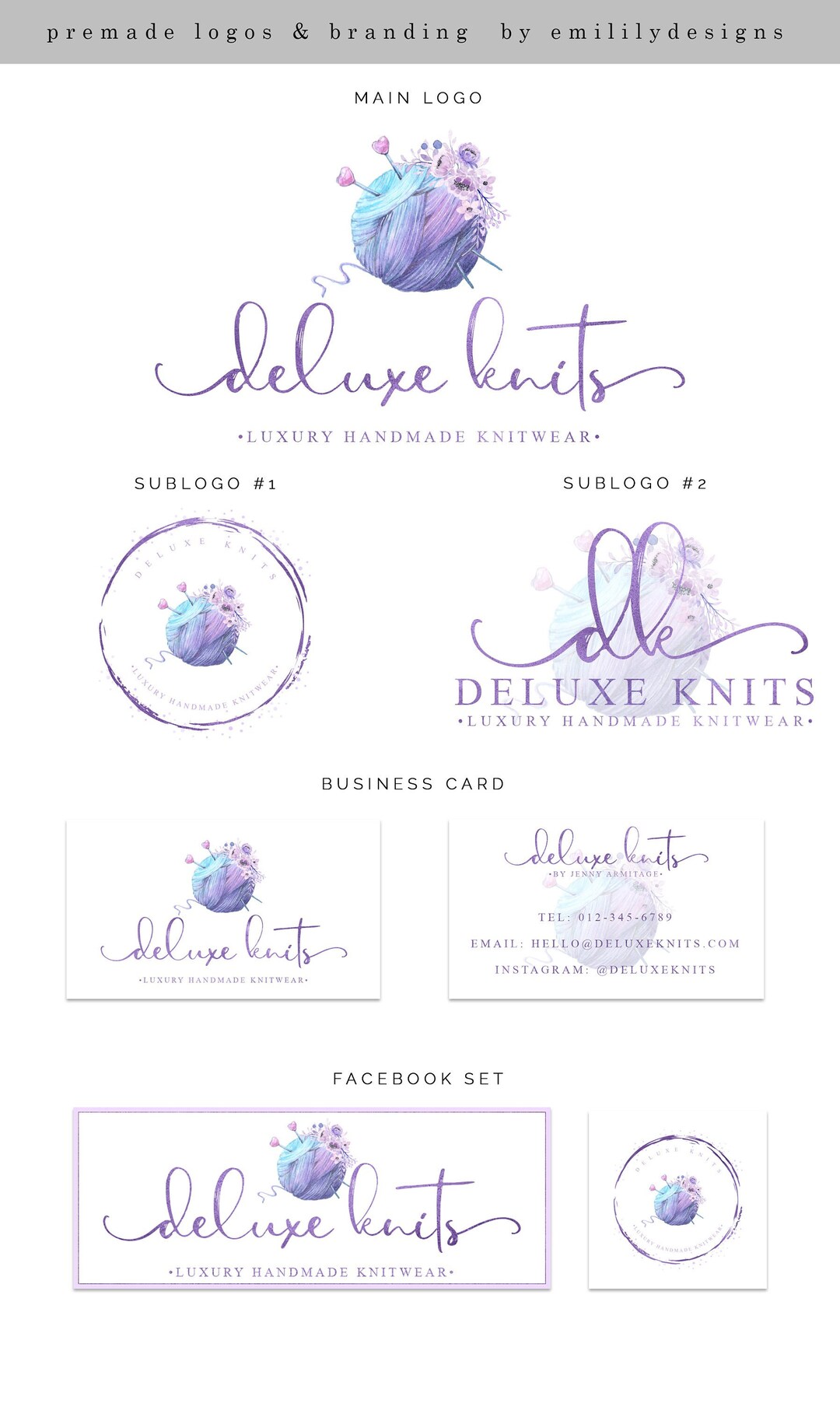 Logo tricot, logo au crochet, logo fil, logo premade, création de logo ...
