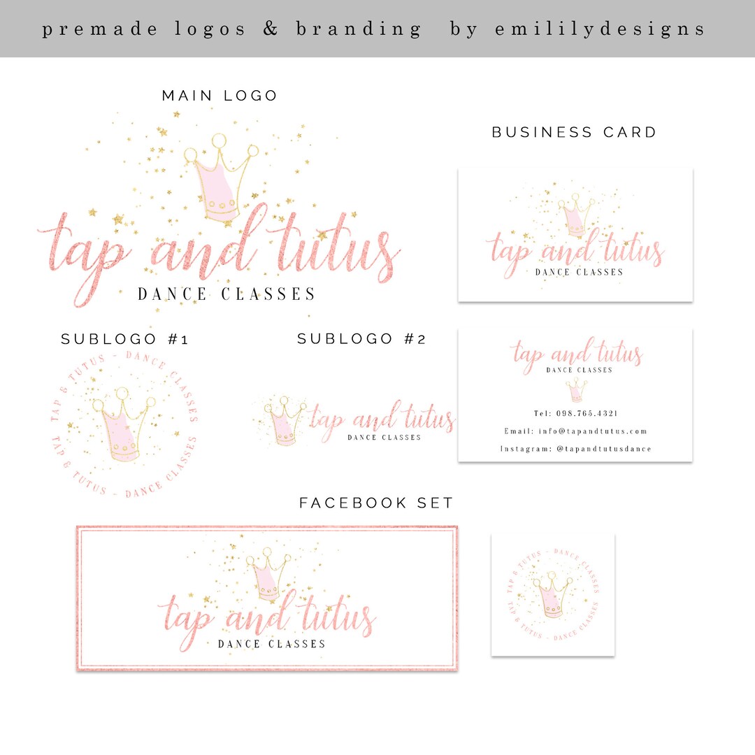 Premade Logo, Dance Logo, Ballet Logo, Tap Logo, Crown Logo, Branding ...