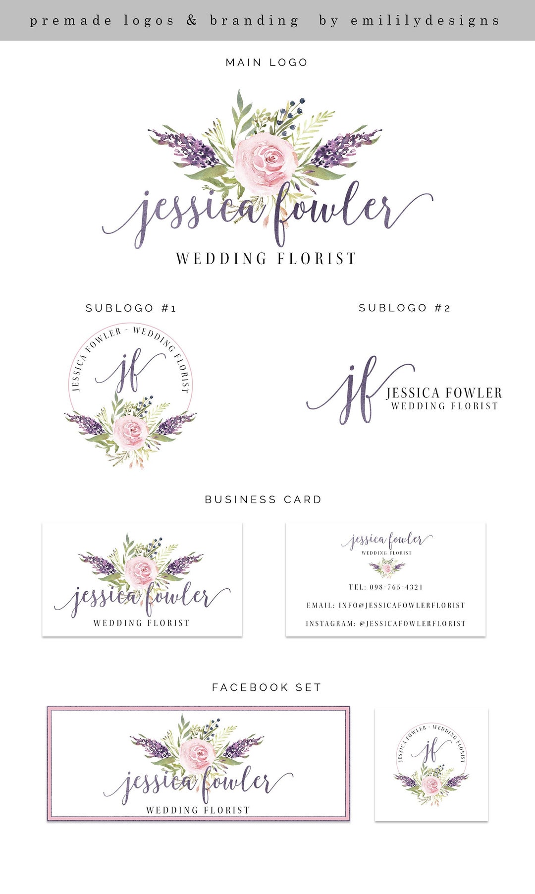 Premade Logo, Logo Design, Flower Logo, Bouquet Logo, Floral Logo ...