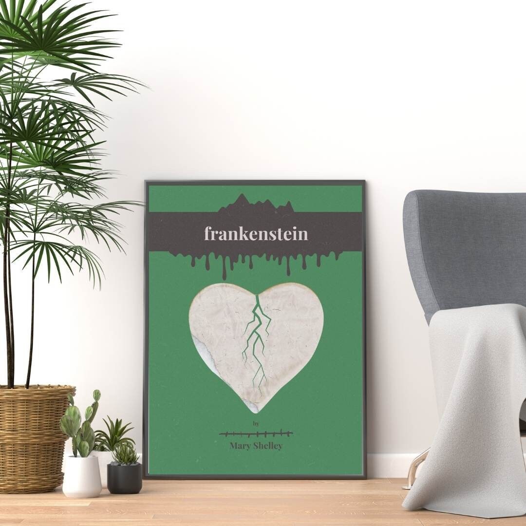Frankenstein Book Cover Print, Classic Monsters Mary Shelley Wall Art ...