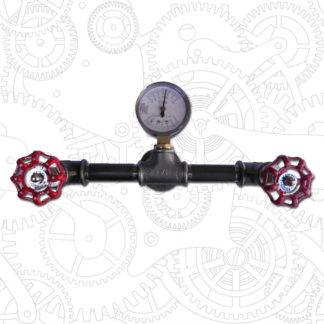 Cast Iron Coat Rack With 2 Red Valves & Industrial Steampunk Manometer ...