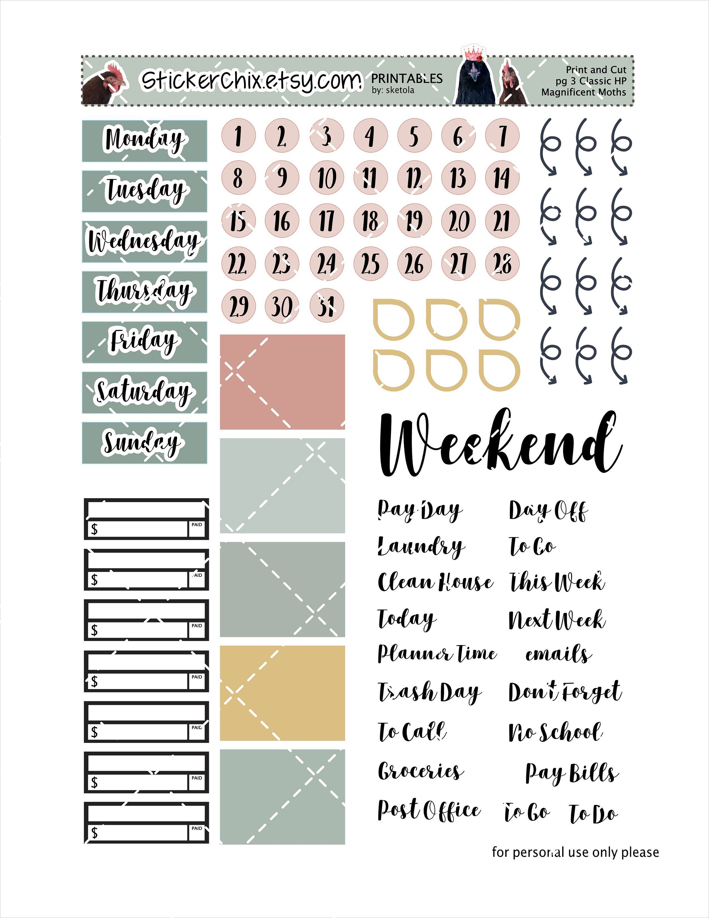 Printable Planner Stickers, Happy Planner Classic Weekly, Magnificent ...