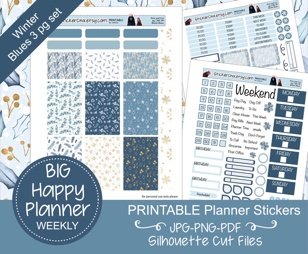 Printable Big Happy Planner Weekly Winter Blues Planner Stickers - Etsy