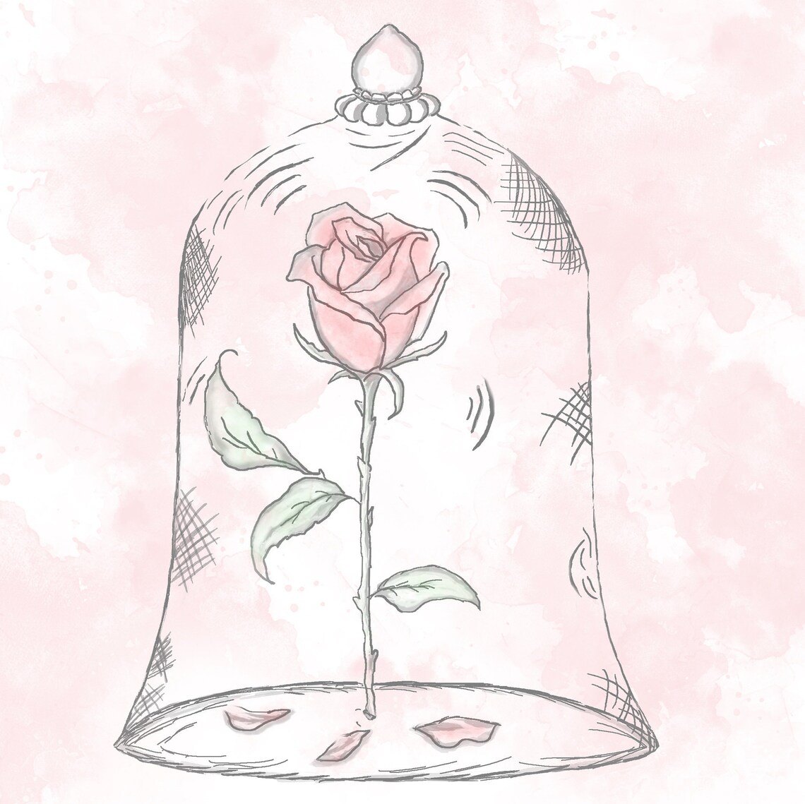 Rose Print in Glass Goblet Hand Drawn in Photoshop Handmade - Etsy UK