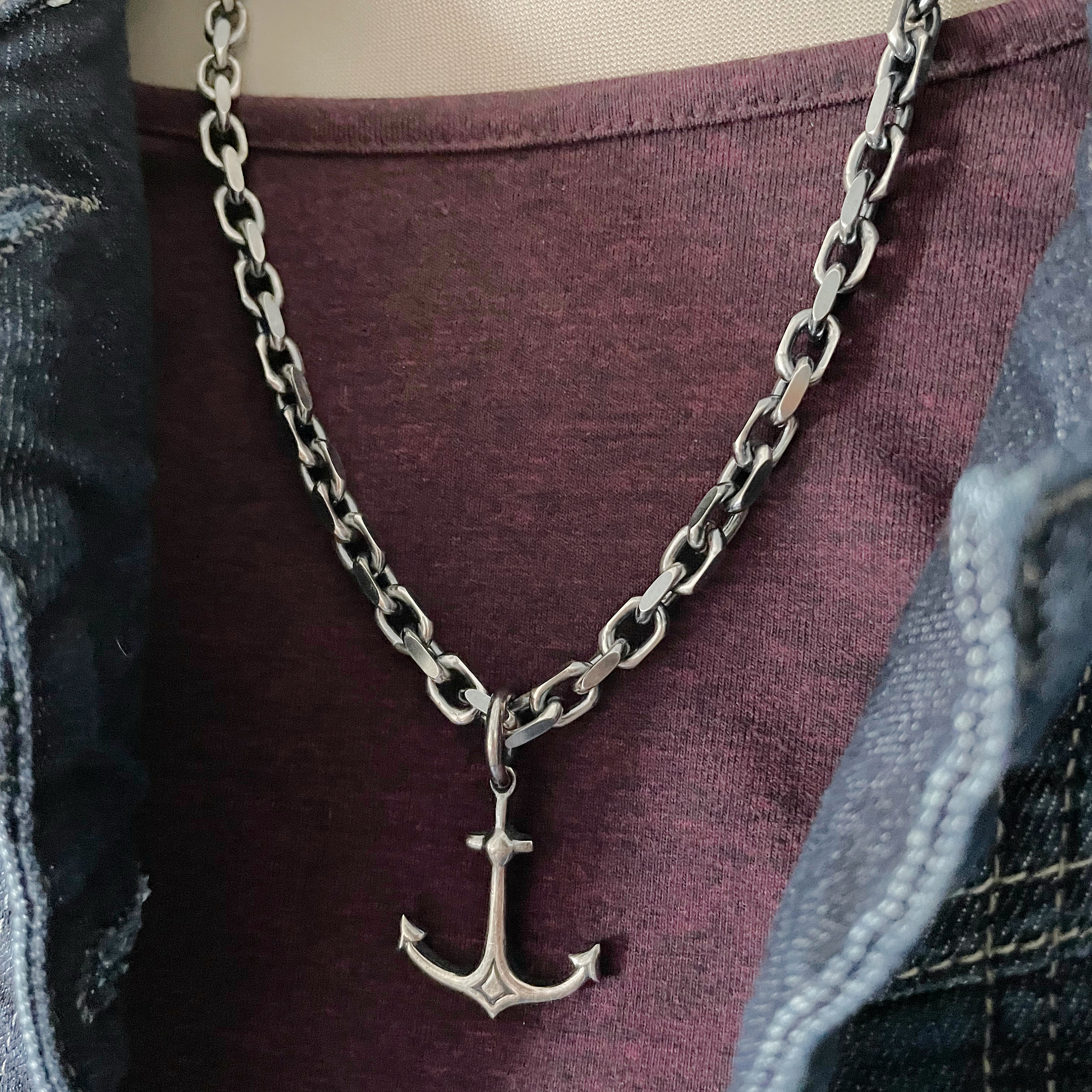 Men's Chunky Anchor Chain Necklace, Heavy Sterling Silver Chain, Custom ...