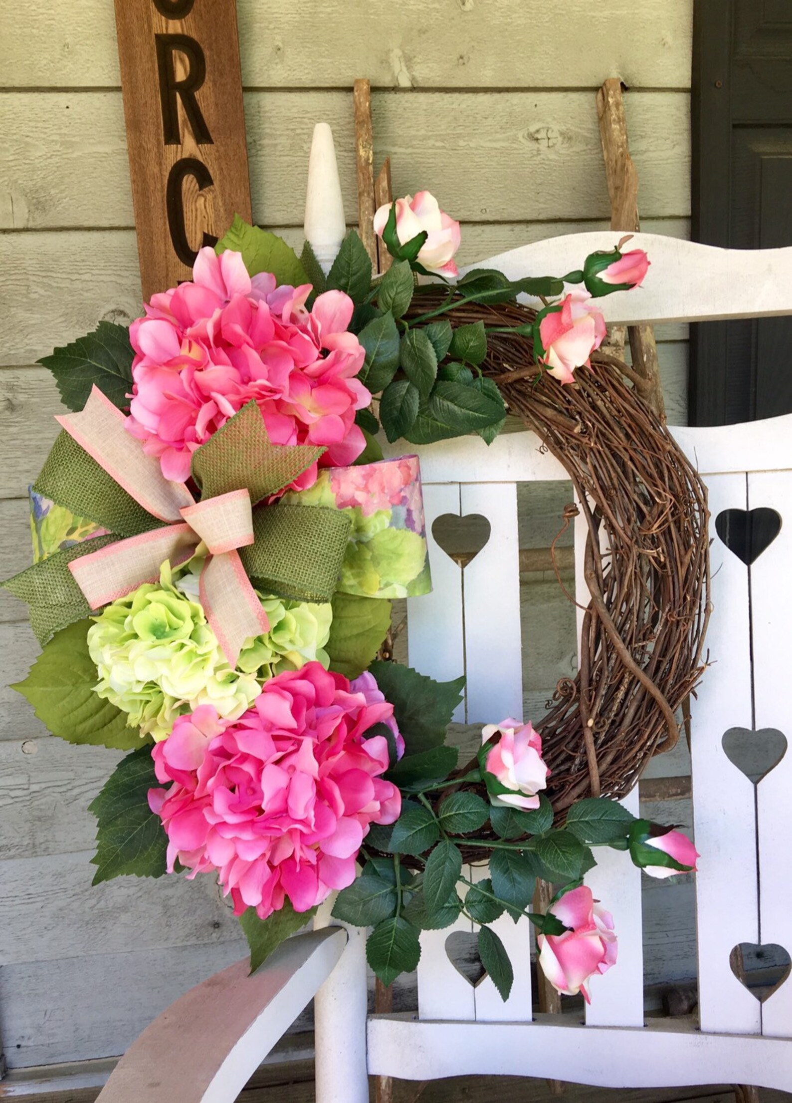 Hydrangea Wreath, Spring Wreath for Front Door, Spring Wreath, Summer ...