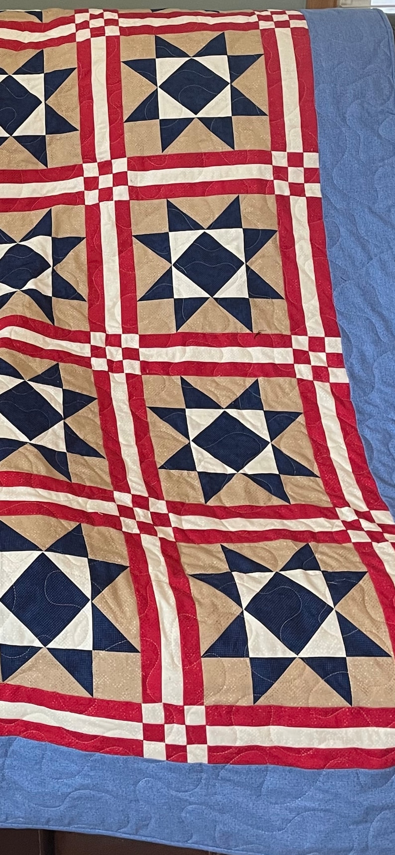 Handmade Star Quilt: Red, White, and Blue Cotton Throw (60x70) - Etsy