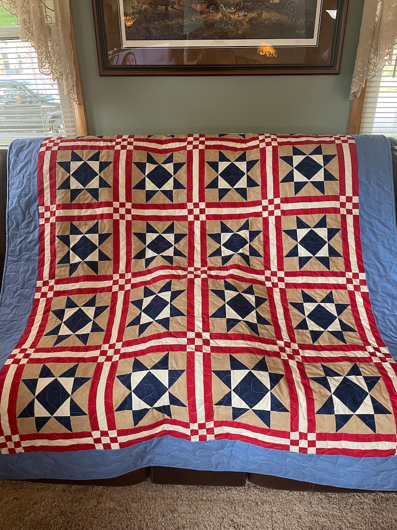 Handmade Star Quilt: Red, White, and Blue Cotton Throw (60x70) - Etsy