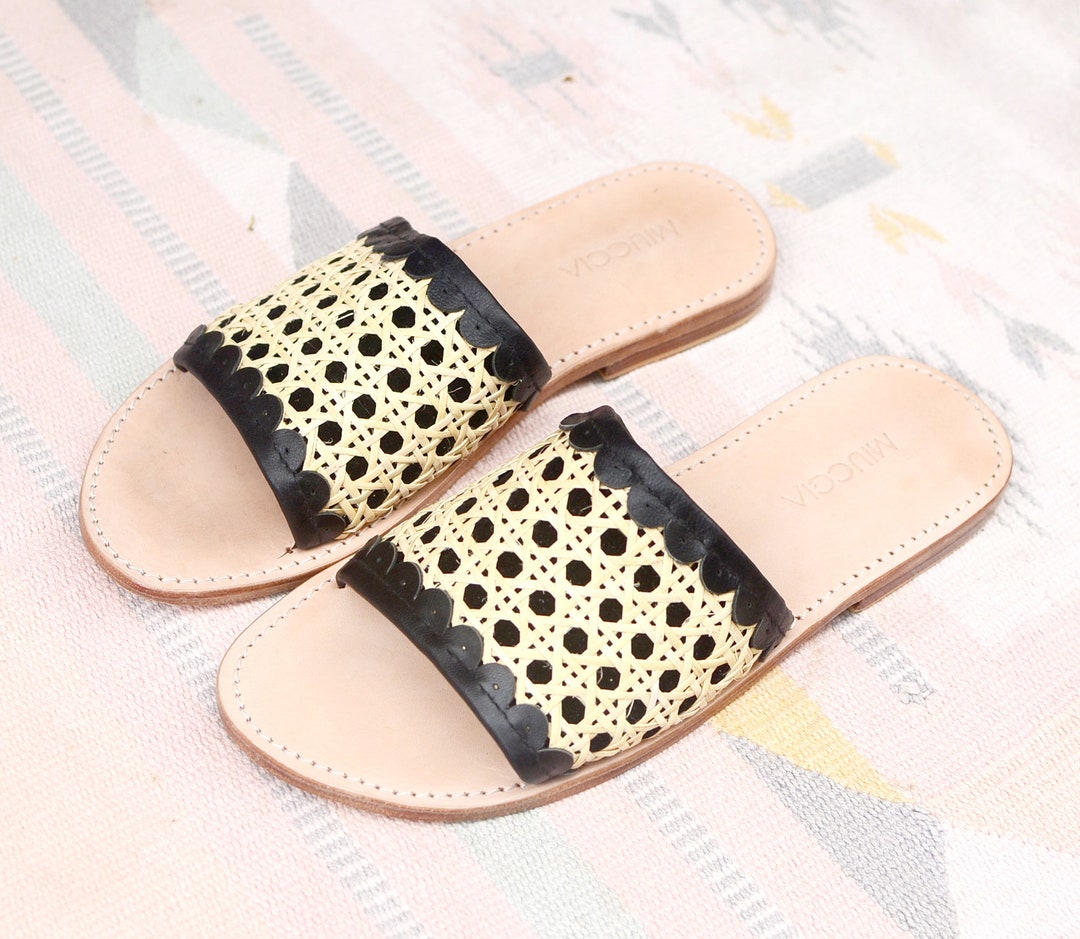 Karina Rattan Slips On, Rattan Slides Black, Rattan Sandal - Etsy
