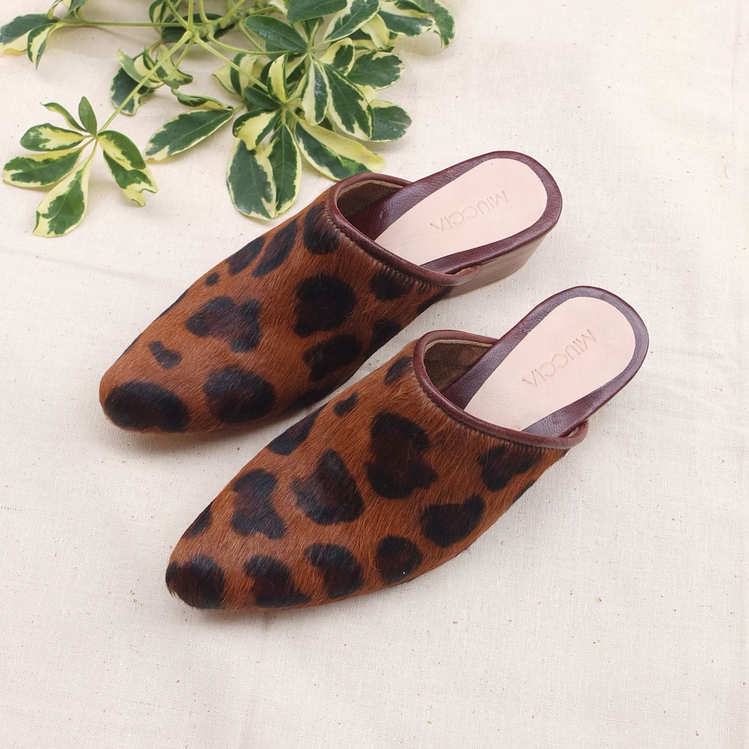 Meera Mules, Leopard Cowhide Mules, Animal Printing Cowhide Mules ...