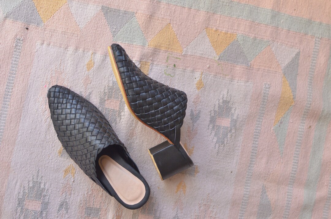 Tamara Handwoven Goatskin Leather Mules, Handmade Goatskin Leather ...