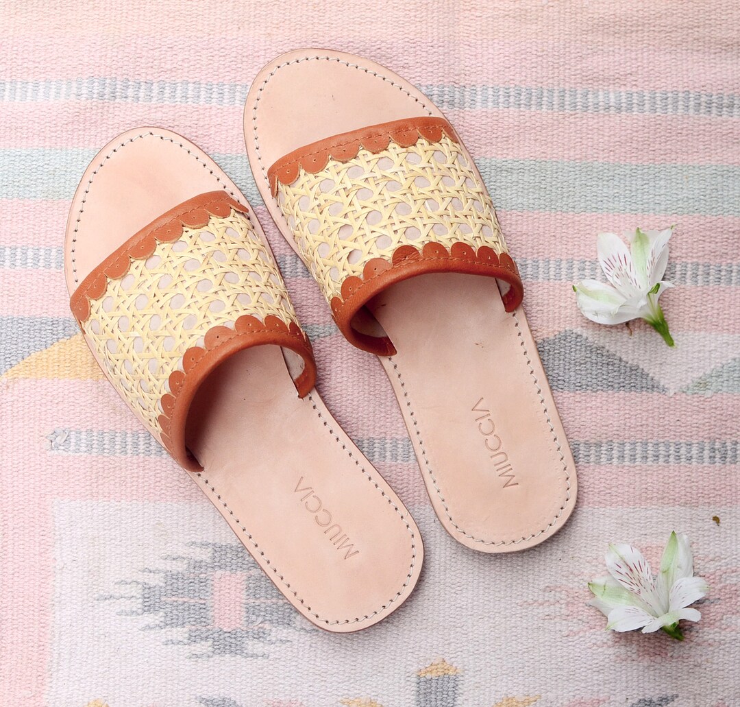 Alana Rattan Slip On, Cane Webbing Sandal, Rattan Sandal, Leather Slip ...