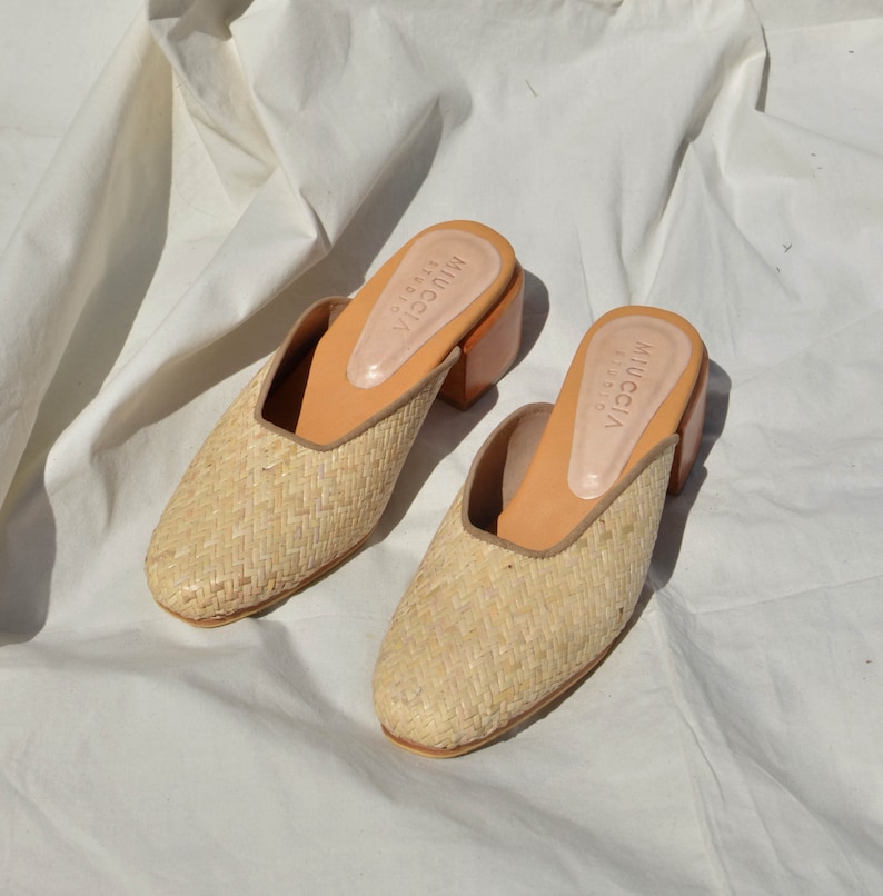 Bornea Nora Mules, Rattan Mules, Straw Mules, Rattan Mules With Wooden ...