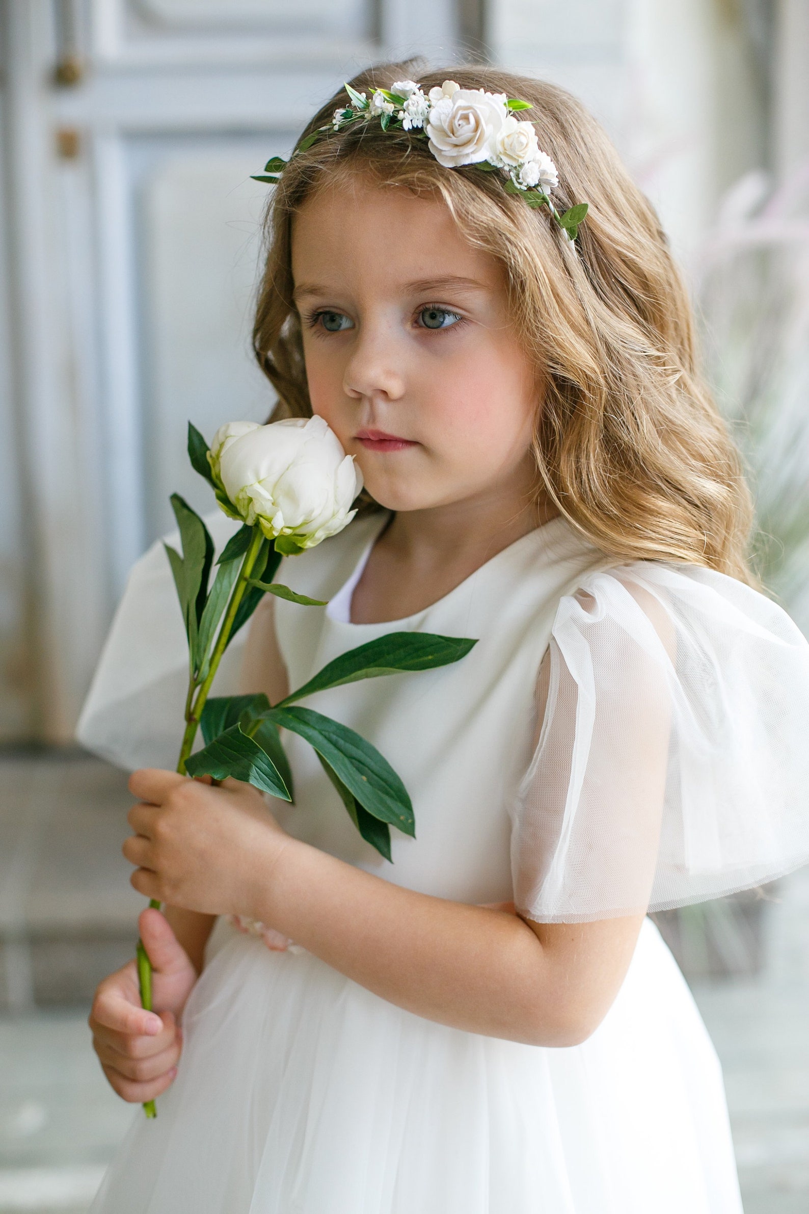 Flower Girl Crown Wedding Flower Crown White Flower Girl Etsy