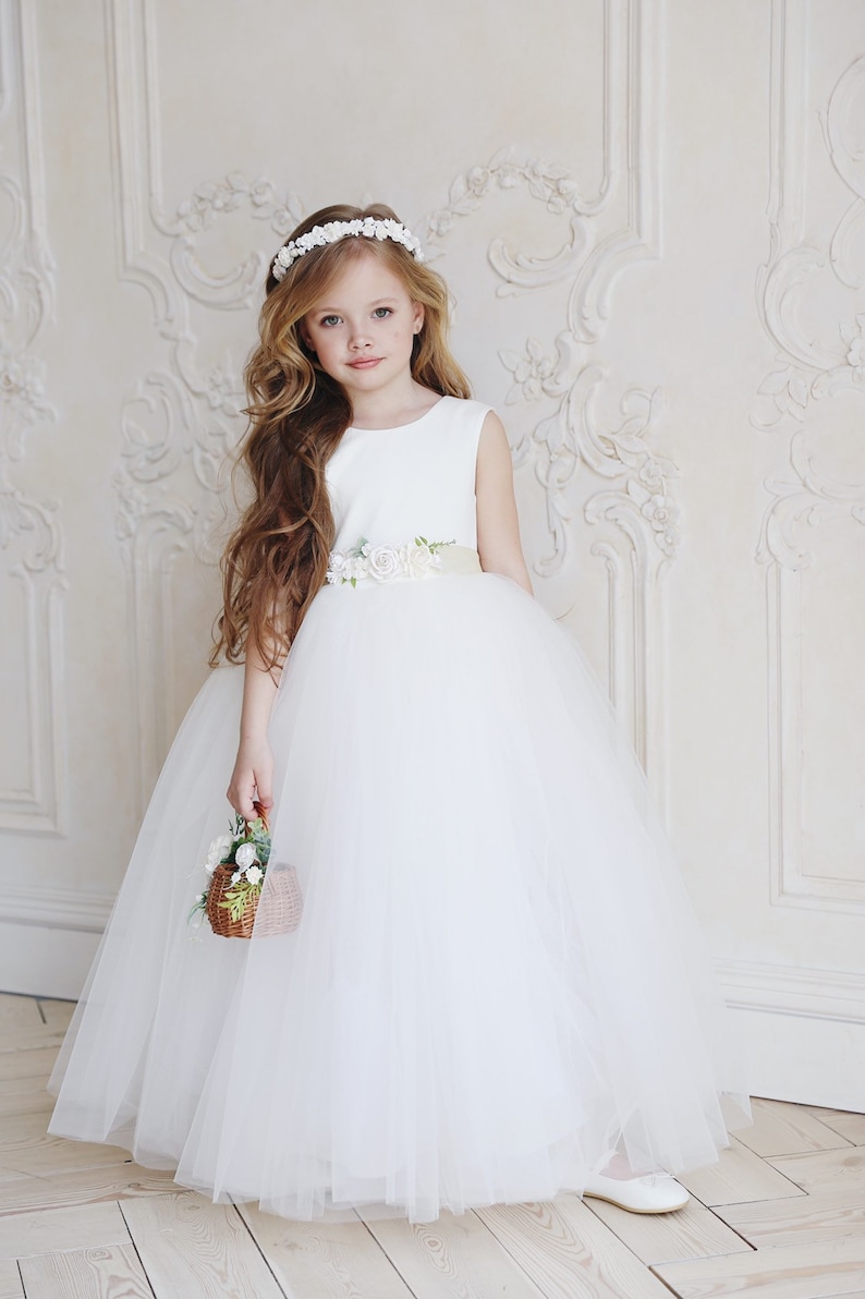 Flower girl dress White flower girl dress tulle White flower | Etsy