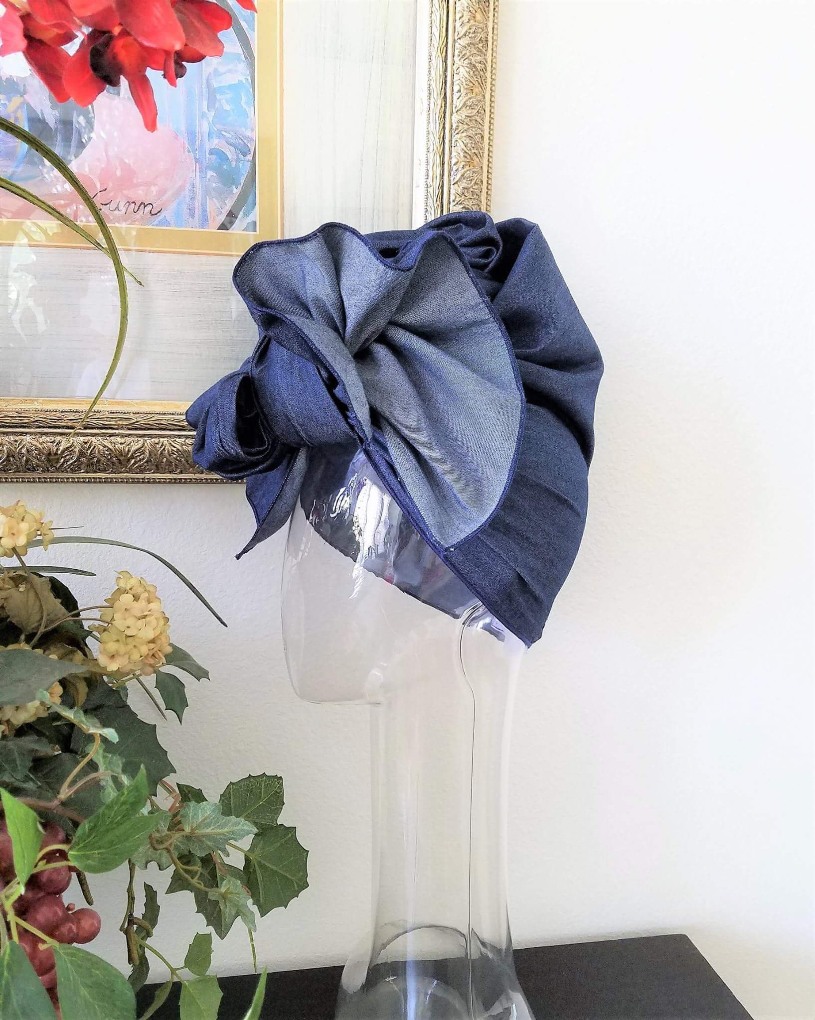 Dark Blue Denim Headwrap Denim Scarf African Scarf African - Etsy