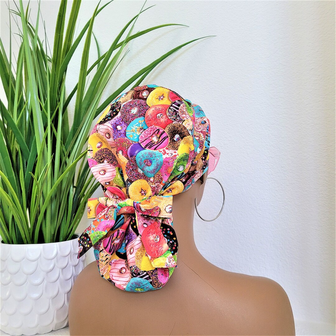 Donut Sprinkles Ponytail Scrub Cap,protect Hair W/satin Lined Scrub Cap ...