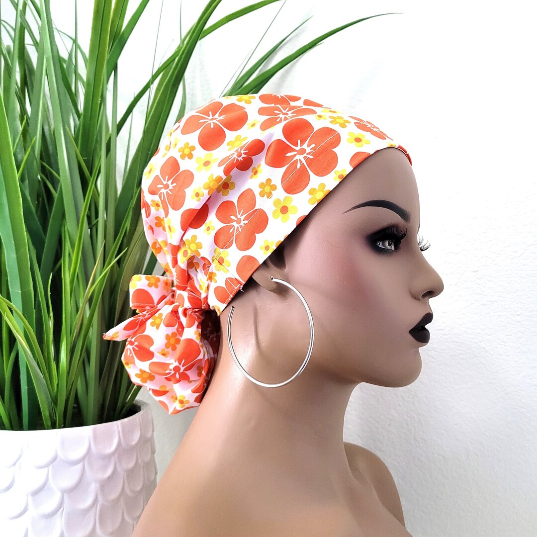 Hawaiian Satin Lined Ponytail Scrub Cap, Protect Hair W/satin Lined ...