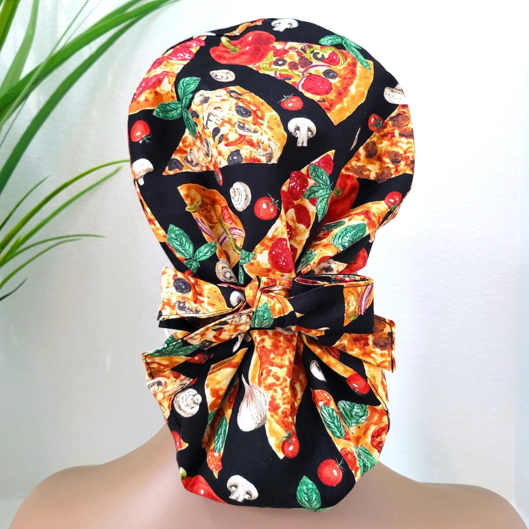 Small, Pizza Again Satin Lined Ponytail Scrub Cap, Protect Hair W/satin ...