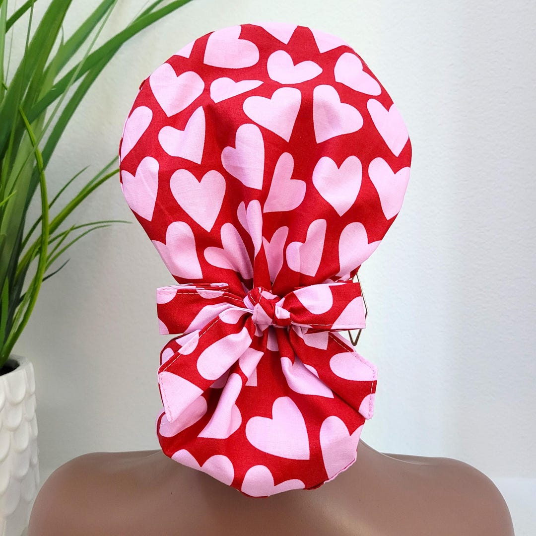 Hearts Satin Lined Ponytail Scrub Hat: Surgical Nurse Doctor Cap ...