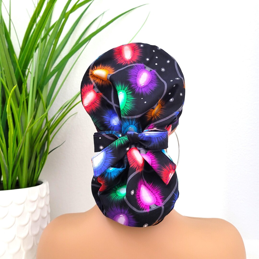Small, Joy of Christmas Lights, Satin Lined Ponytail Scrub Cap, Protect ...