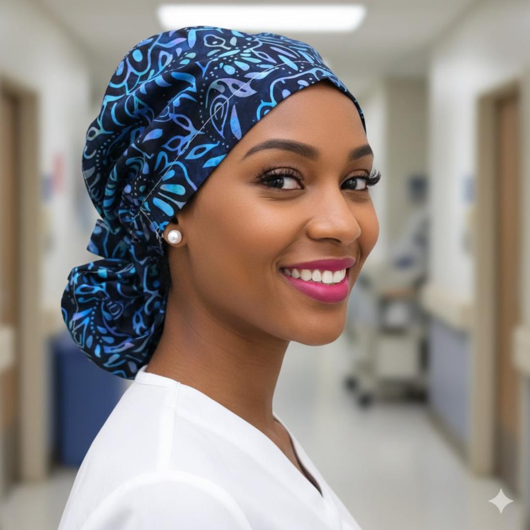 Protect Hair With Satin Lining, Satin Lined Ponytail Scrub Hat, Navy ...