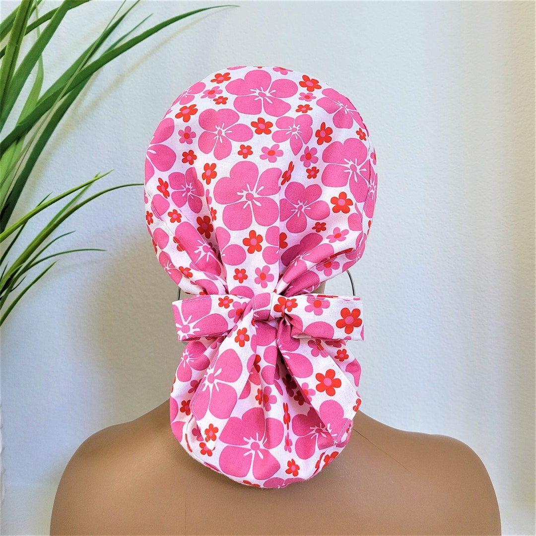 Hawaiian Ponytail Scrub Cap, Protect Hair W/satin Lined Scrub Cap ...