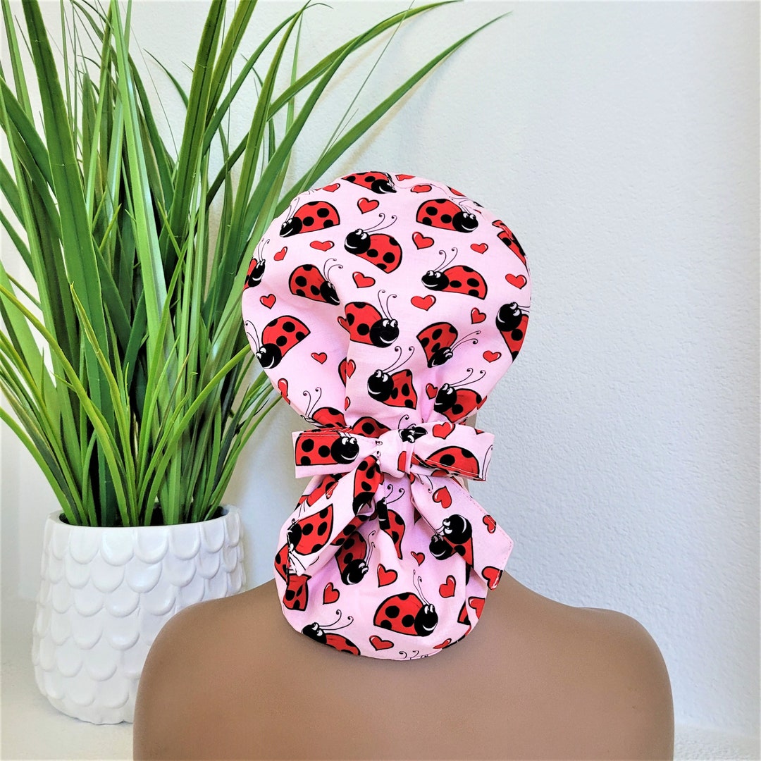 Ladybug Ponytail Scrub Cap: Satin Lined Cotton Nurse Cap - Etsy