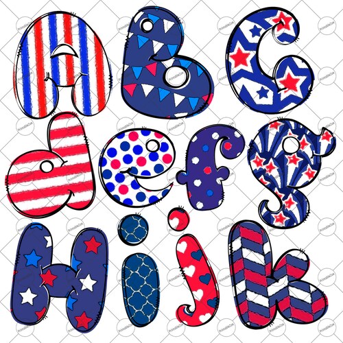 Patriotic Doodle Alphabet Bundle 4th of July PNG Letters - Etsy