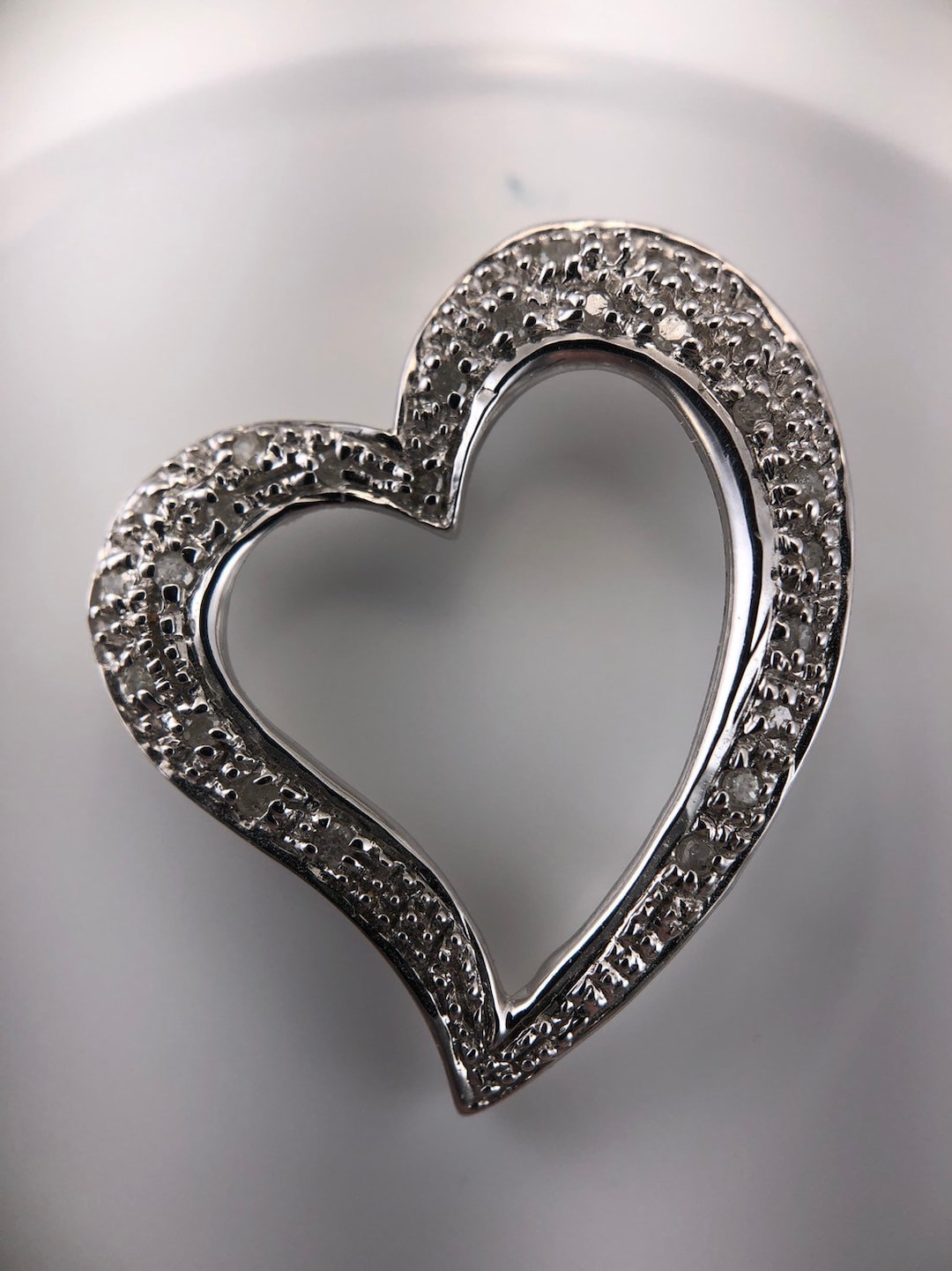 Bulging Heart 10 Karat White Gold and Pave Diamond Slider Pendant - Etsy