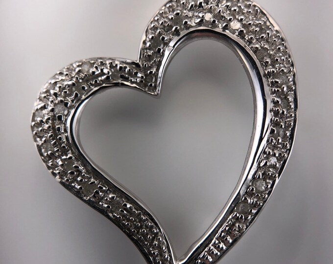 Bulging Heart 10 Karat White Gold and Pave Diamond Slider Pendant - Etsy