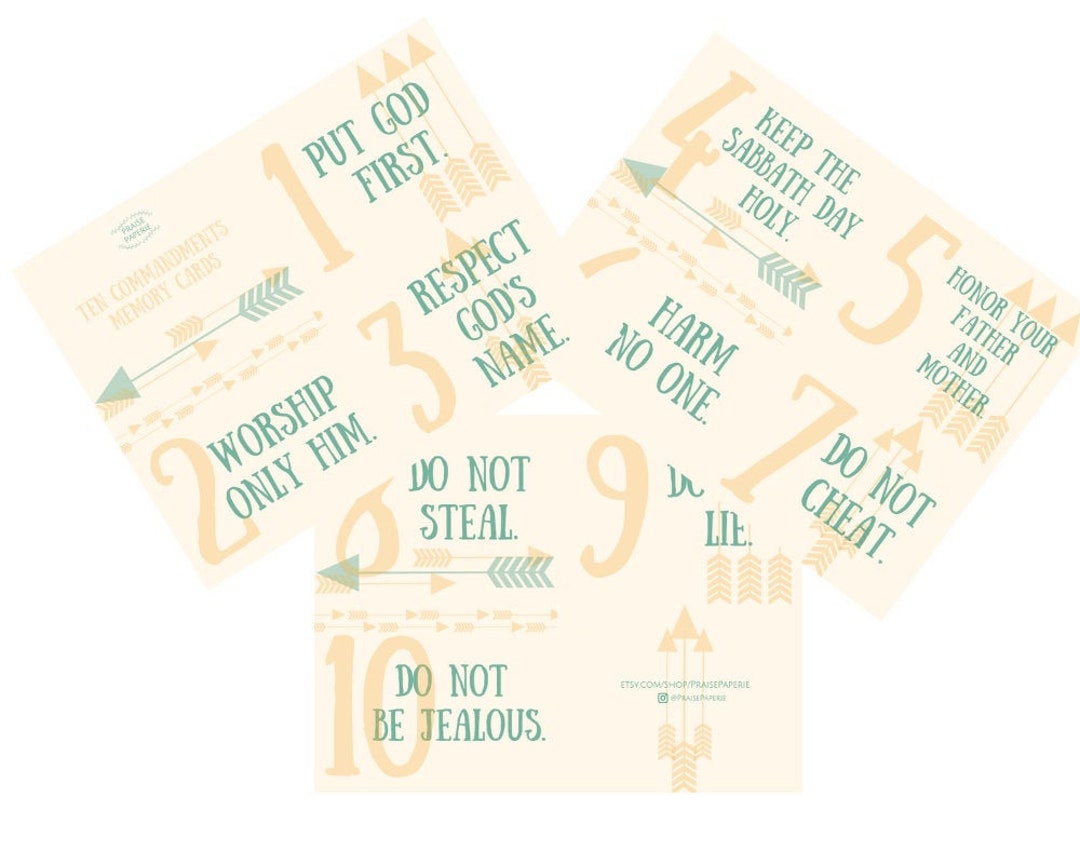 Ten Commandments Flash Cards Homeschool Sunday School Baby Shower Gift ...