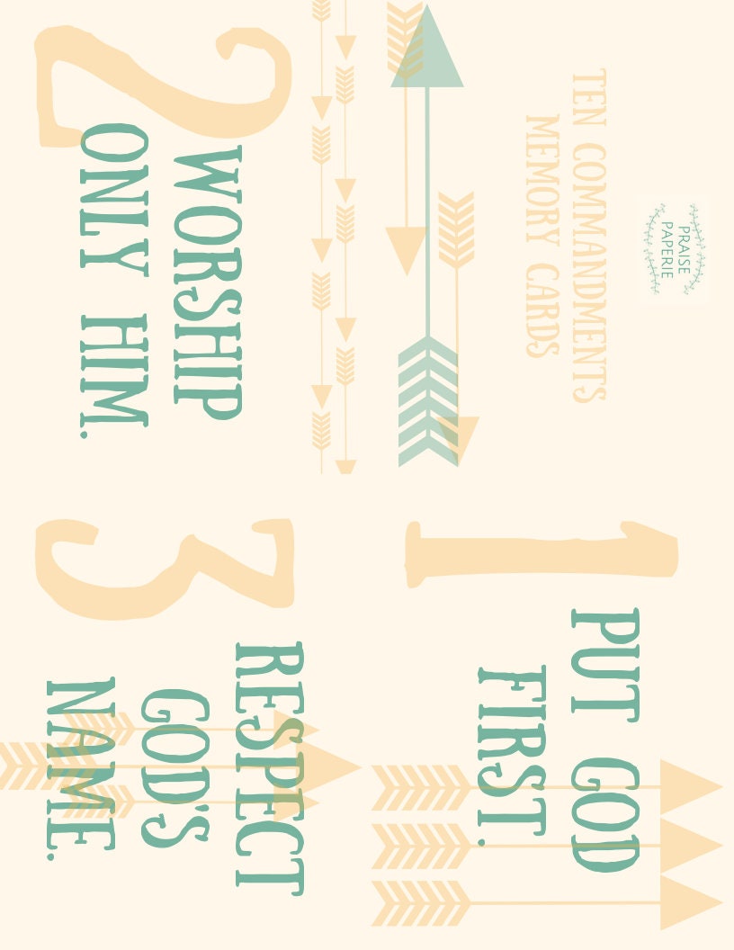 Ten Commandments Flash Cards Homeschool Sunday School Baby Shower Gift ...