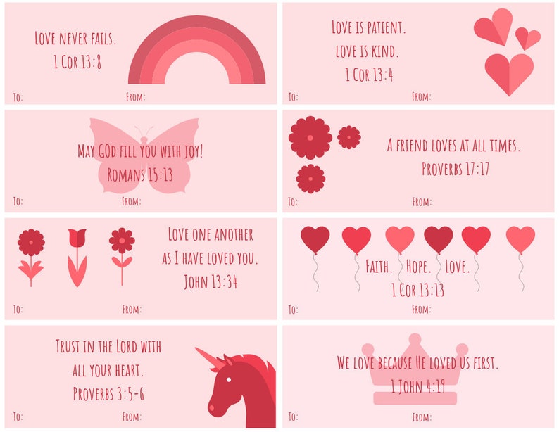 Bible Verse Printable Cards, Valentine's Day, Gift Tags, Lunch Notes - Etsy