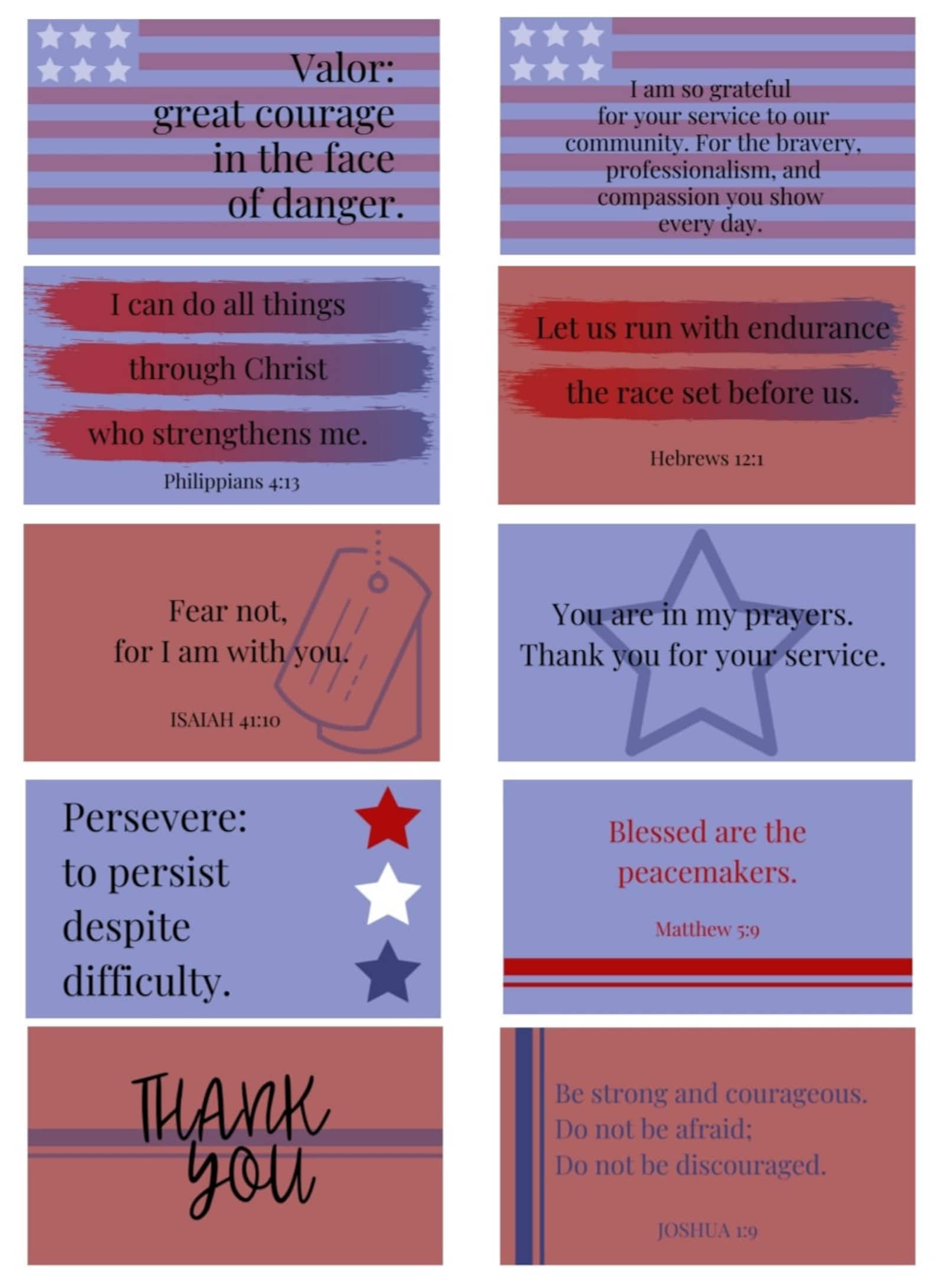 Patriotic USA Military Encouragement Cards Printable Military Support ...