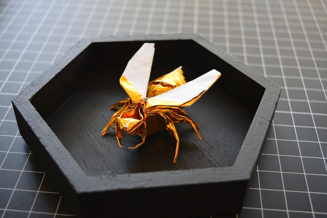 Golden Origami Bee in Honeycomb Frame | Etsy