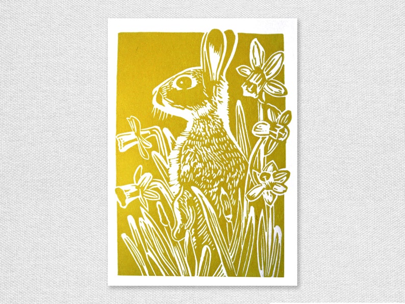 Linocut Greetings Card Featuring a Bunny - Etsy
