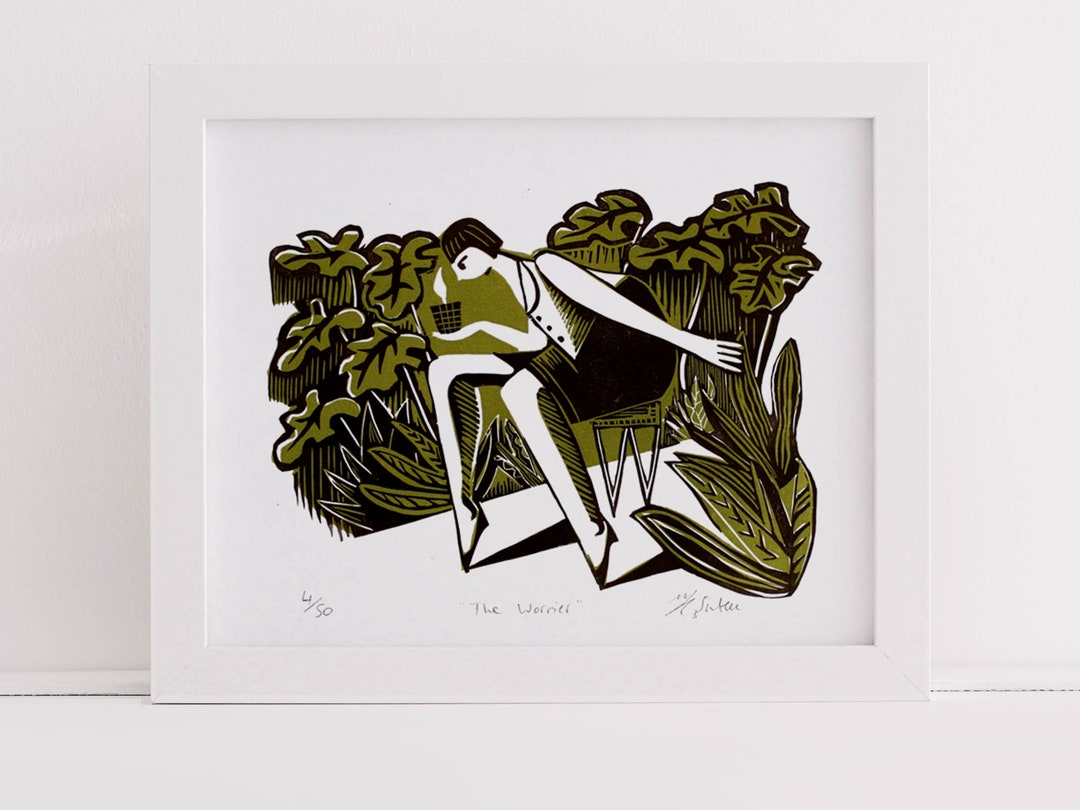 The Worrier - Hand Printed Limited Edition Signed Linocut Print in ...