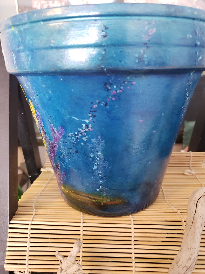 Hand Painted Flower Pot Coral Reef Under-the-sea Vibrant | Etsy