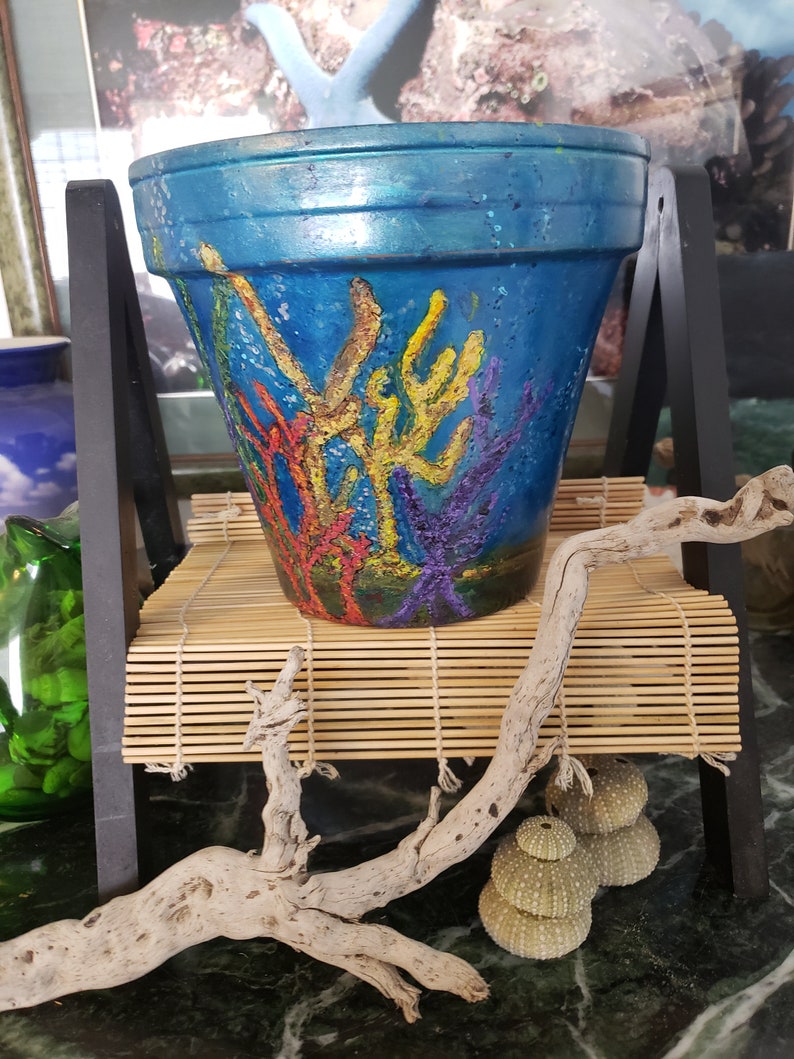Hand Painted Flower Pot Coral Reef Under-the-sea Vibrant | Etsy