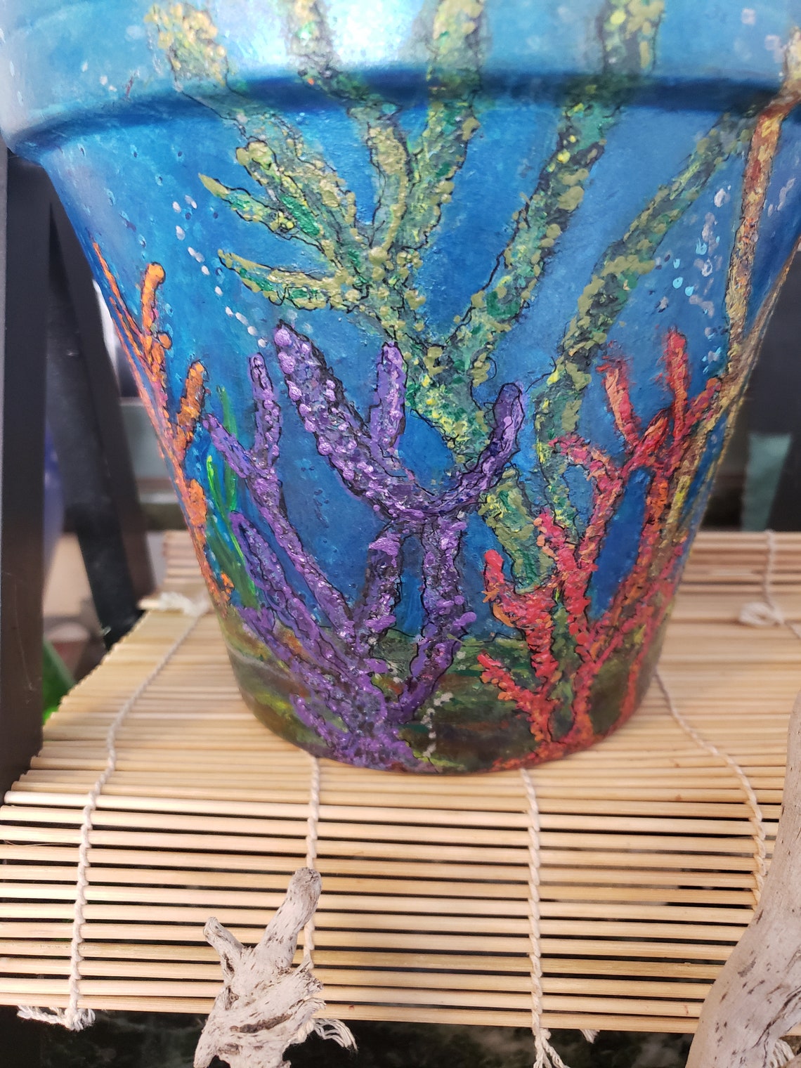 Hand Painted Flower Pot Coral Reef Under-the-sea Vibrant | Etsy