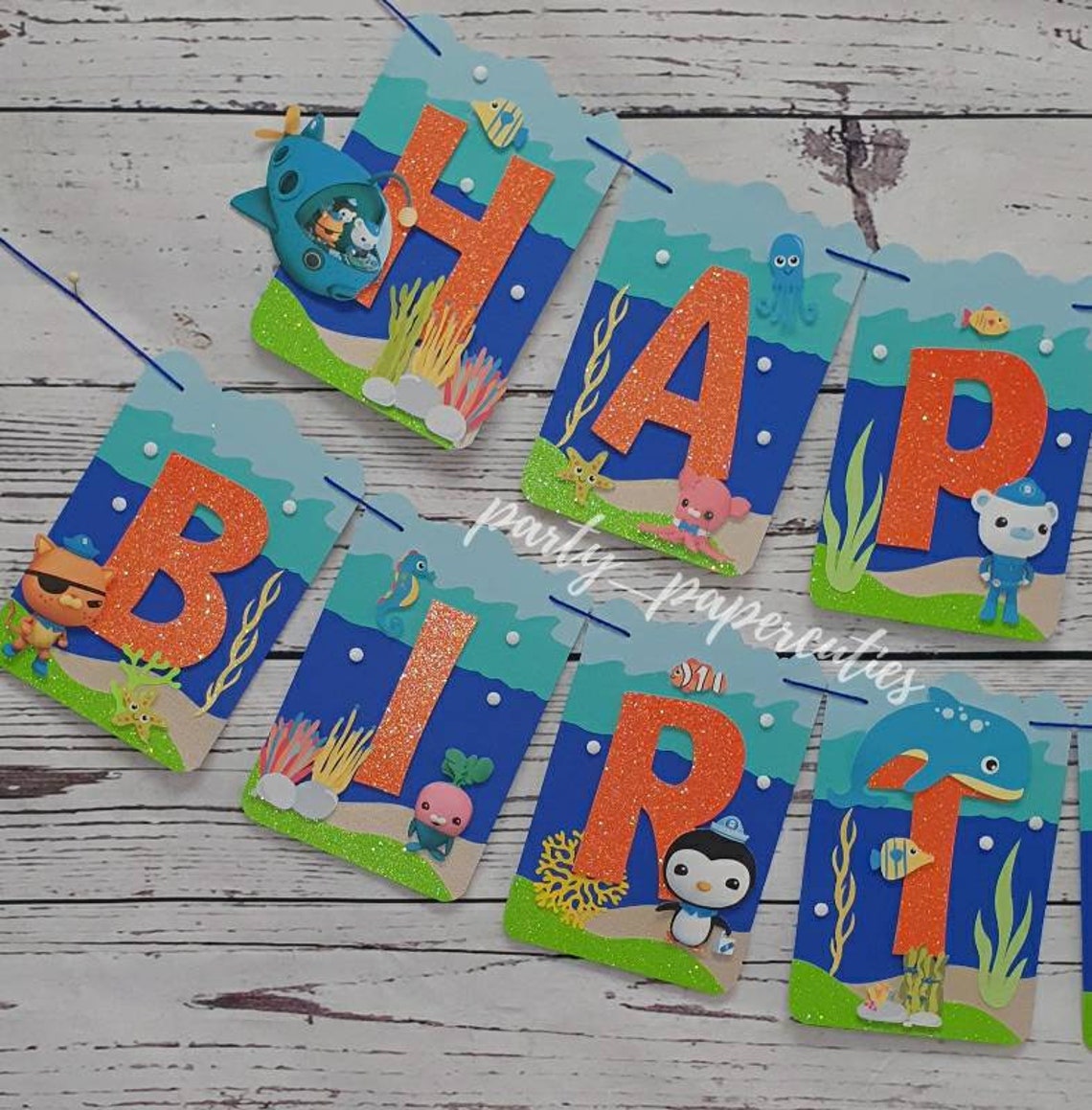 Octonauts Happy Birthday Banner Glitter Octonauts Birthday - Etsy