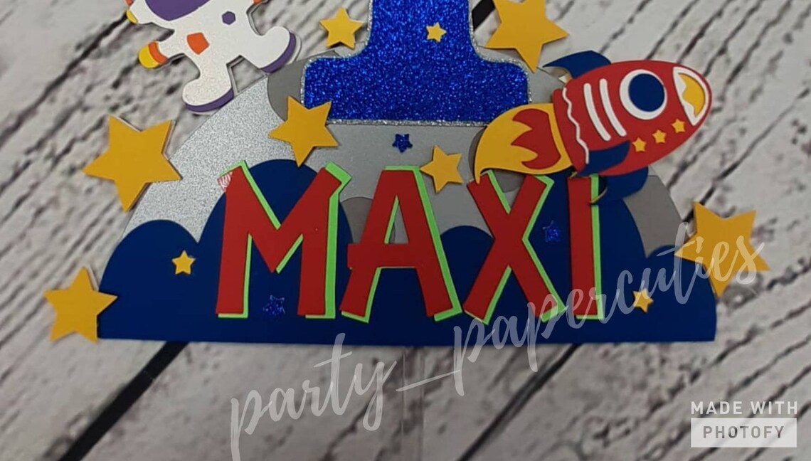 Space theme birthday cake topper nasa cake topper spaceship | Etsy