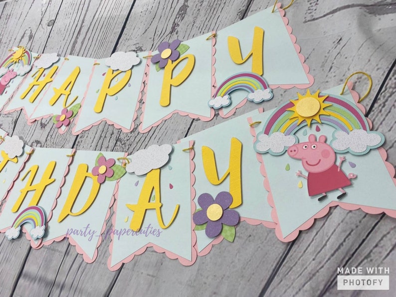 Peppa Pig Happy Birthday Banner Peppa Pig Rainbow Birthday - Etsy