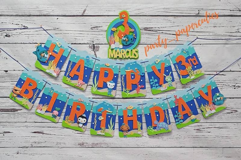 Octonauts Happy Birthday Banner Glitter Octonauts Birthday - Etsy
