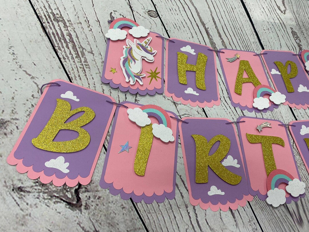 Unicorn Happy Birthday Banner, Unicorns and Rainbows Birthday Banner ...